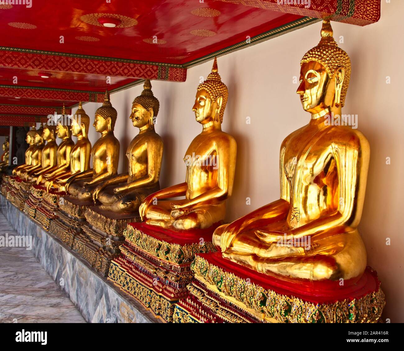 Beautiful golden statues of Buddha captured in Bangkok, Thailand Stock ...