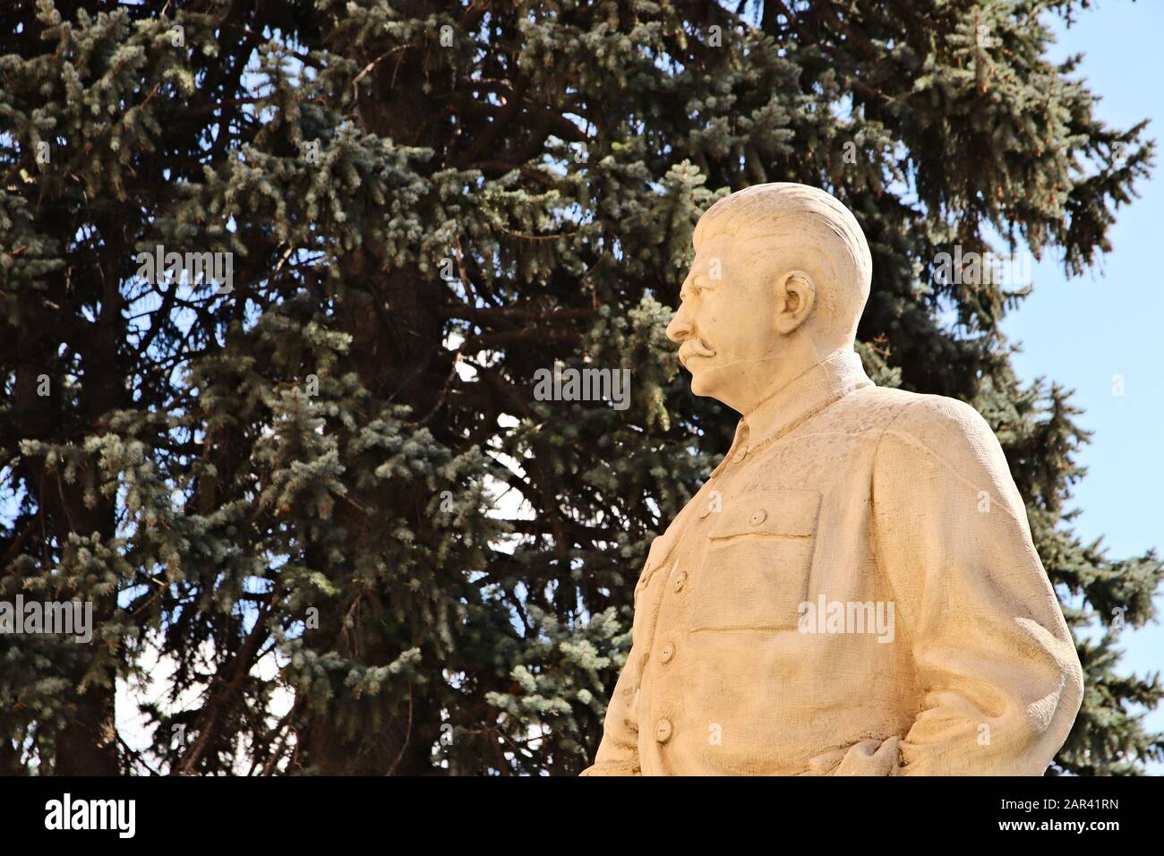 Closeup shot of the statue of Iosif Stalin next to a tree Stock Photo ...