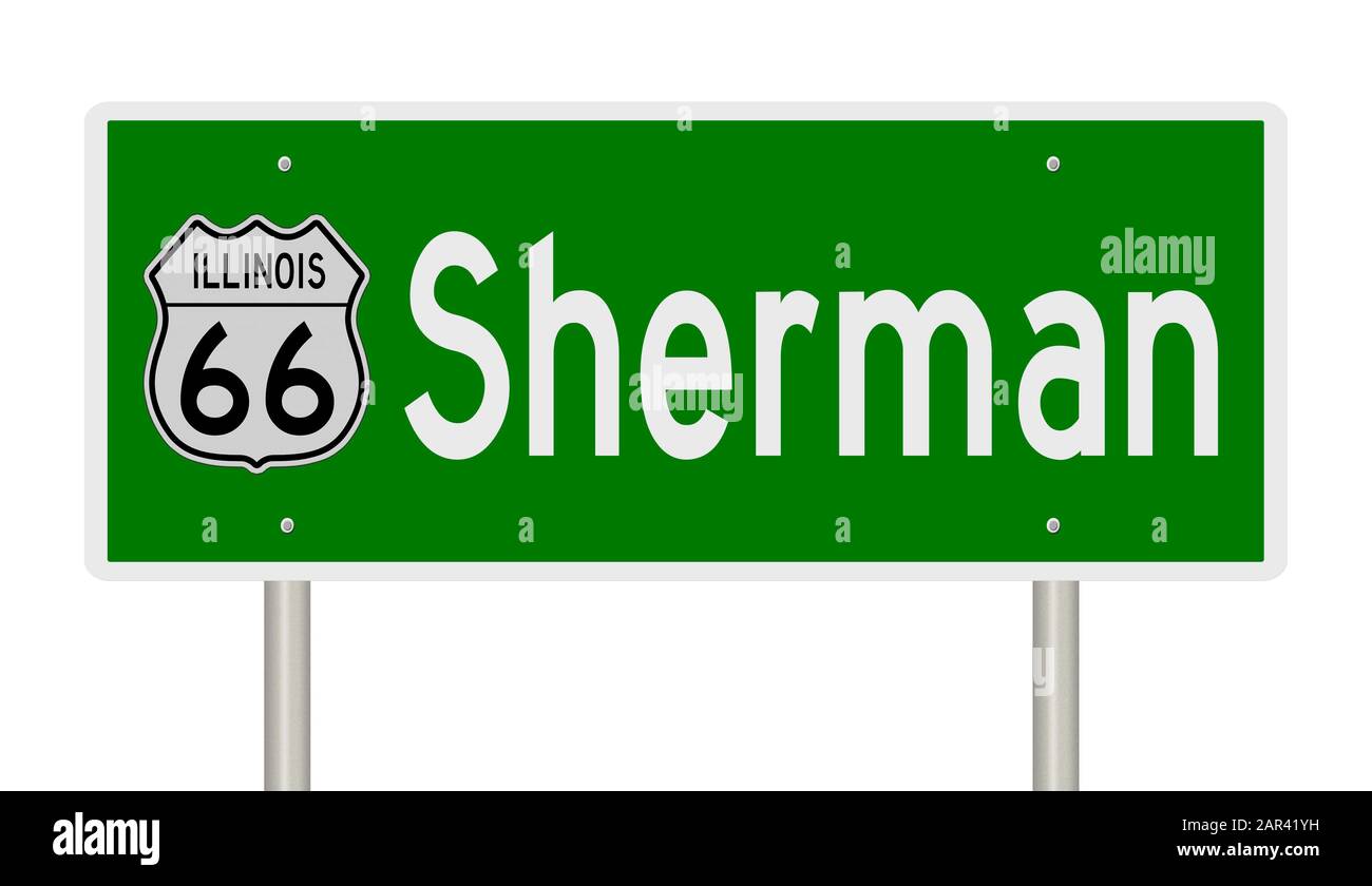 Rendering of a green 3d highway sign for Sherman Illinois on Route 66 ...