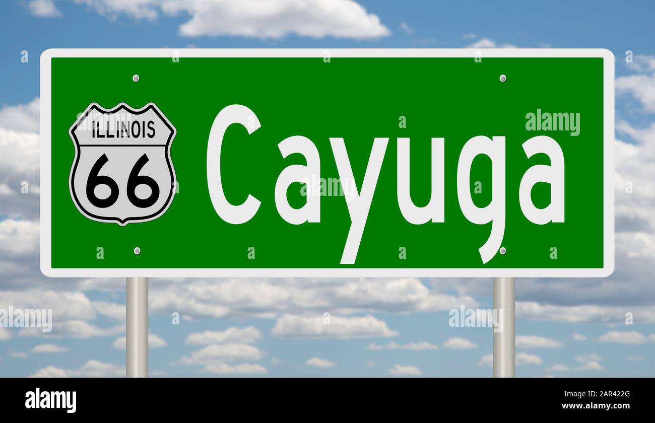 Rendering of a green 3d highway sign for Cayuga Illinois on Route 66 ...