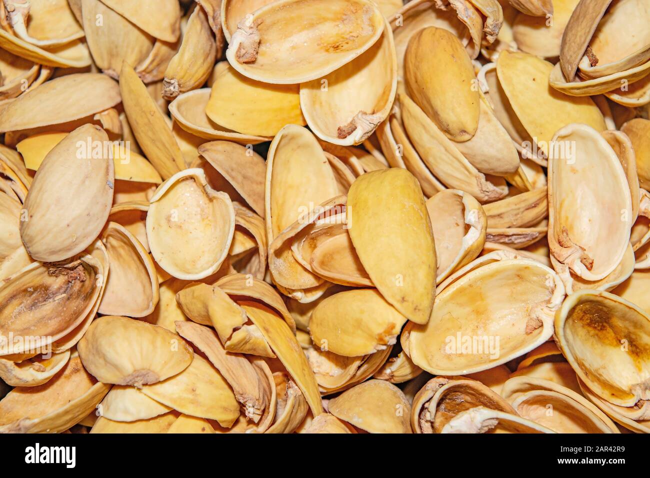 Pistachio shells. The background image of the surface texture close-up ...
