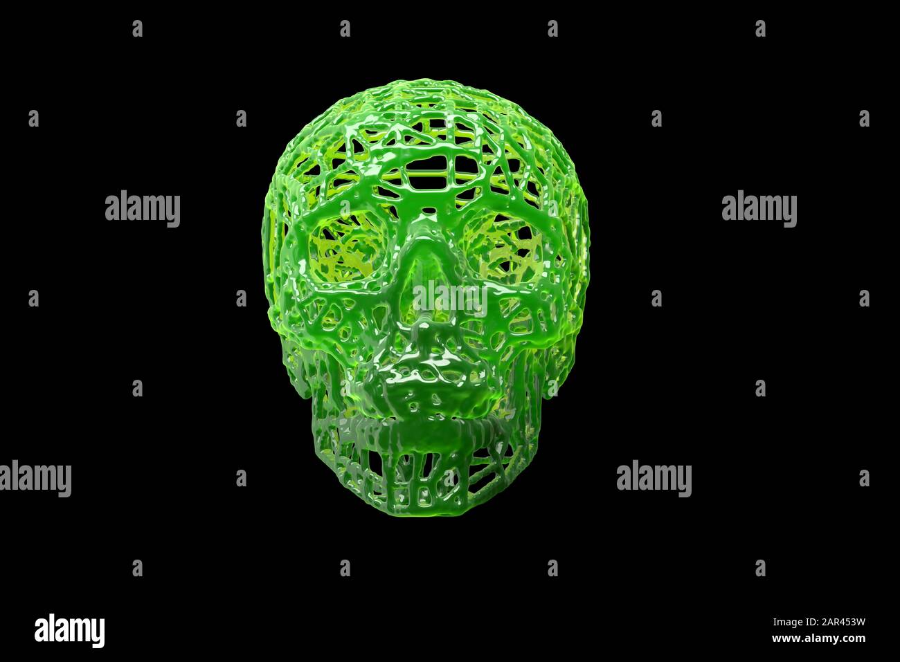 Abstract illustration of a stylized skull made of translucent plastic ...