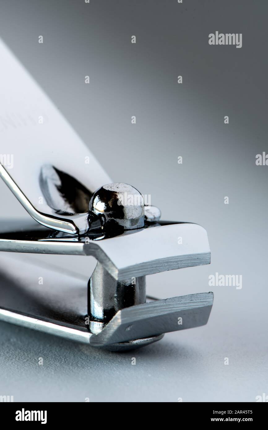 front view of nail clipper isolated on grey background. Close up with ...