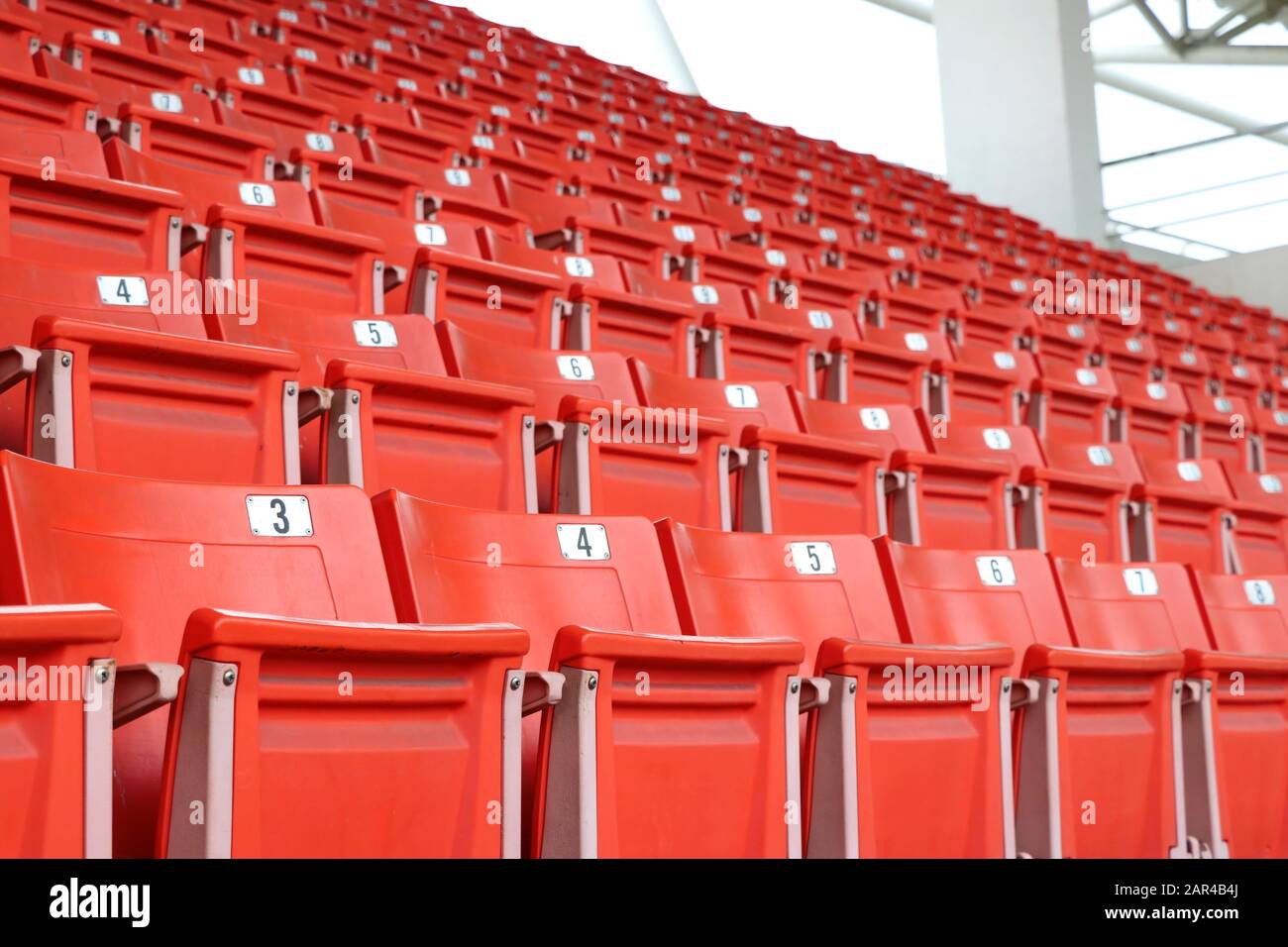 A chair for watching sports on the amphitheater. Chairs lined up in the ...
