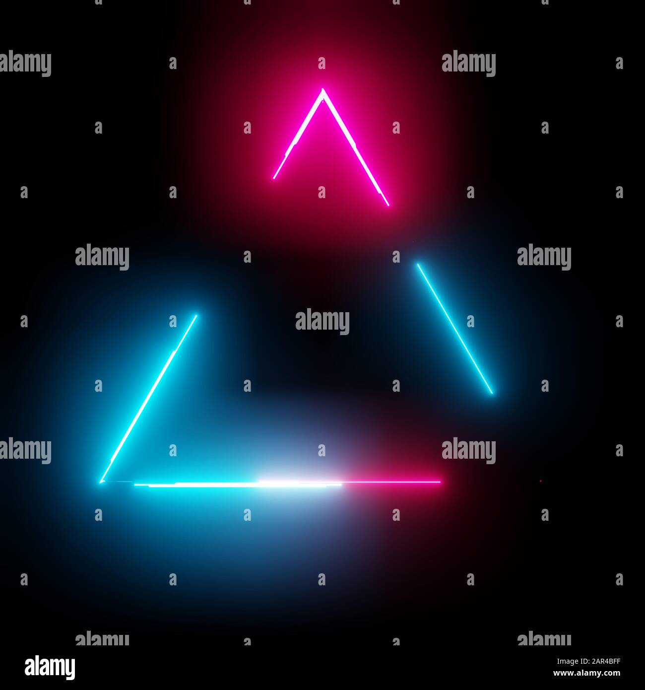 Neon light triangle frame on dark background. 3D illustration Stock ...