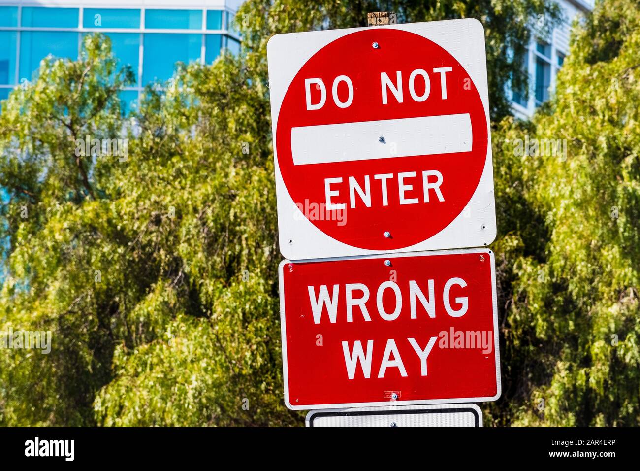 Do not Enter, Wrong Way traffic sign posted on a road Stock Photo - Alamy