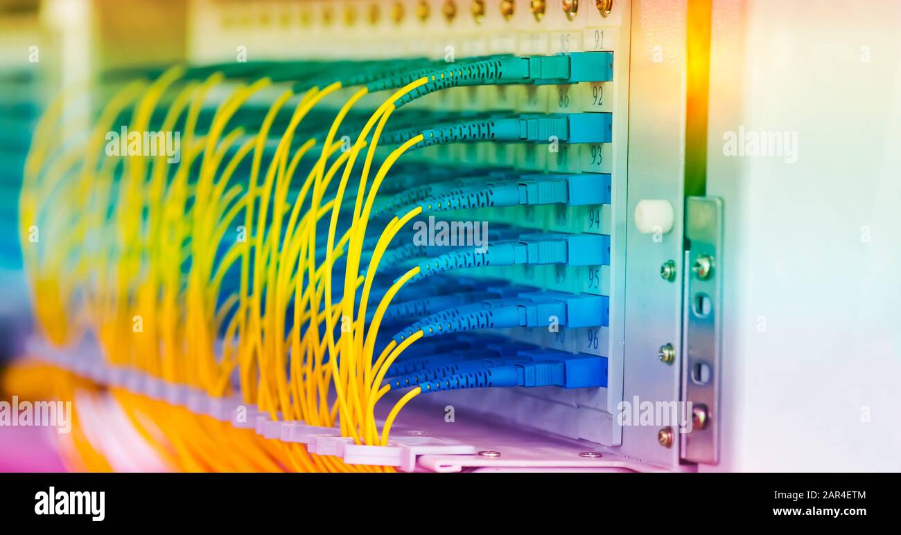 Fiber optic cablel connect to communication Distribution point Stock ...