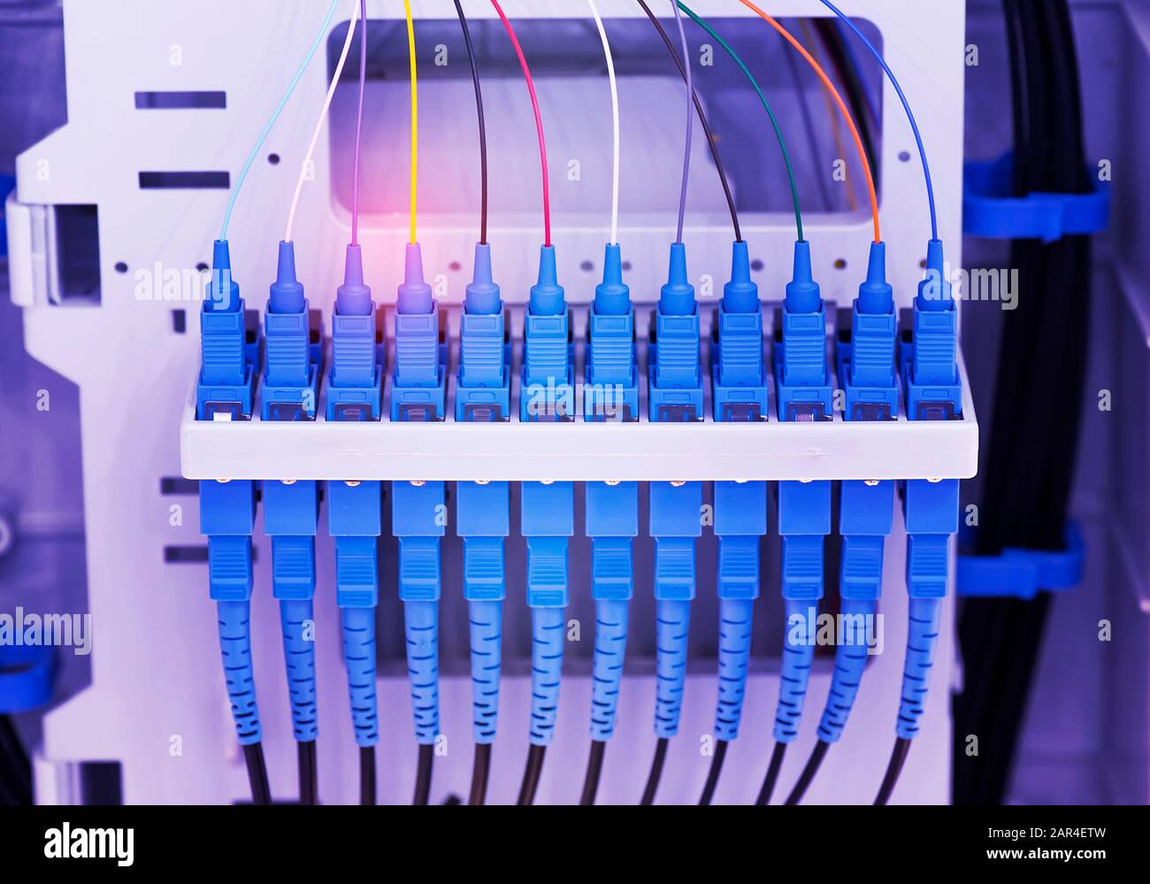 Fiber optic cablel connect to communication Distribution point Stock ...