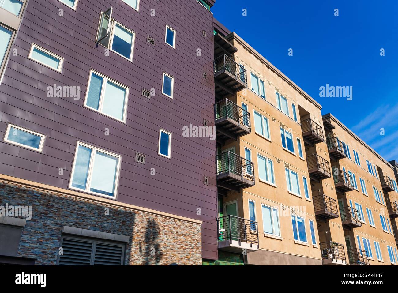 Exterior view of multifamily residential building; Mountain View, San ...