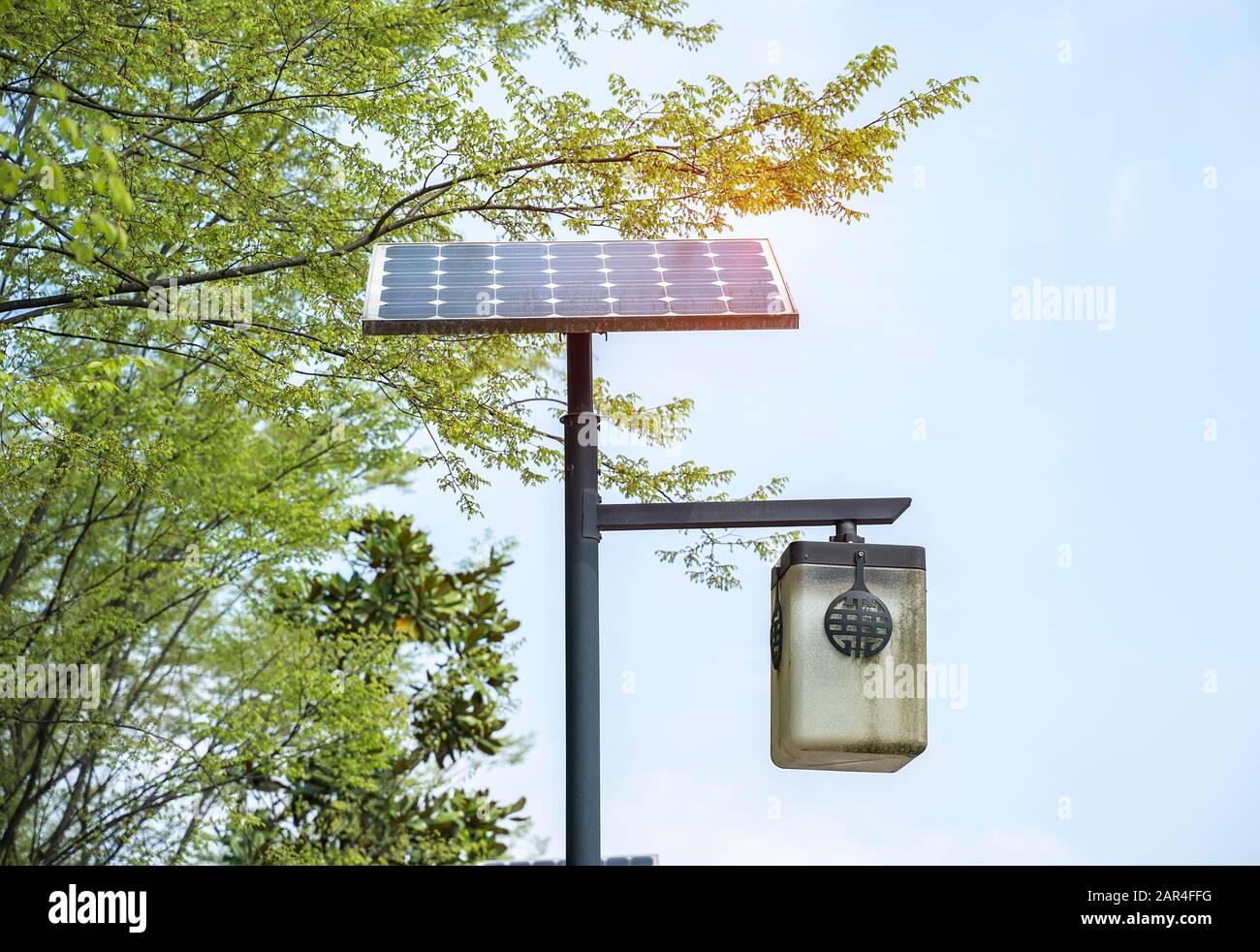 street lamp post with solar panel energy Stock Photo - Alamy