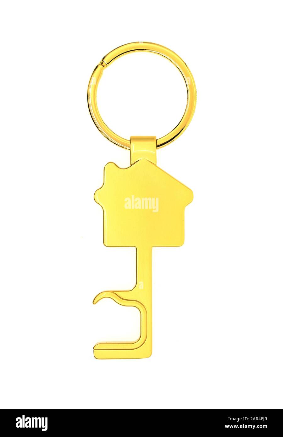 golden key chain with house symbol and keys on white background,Real ...