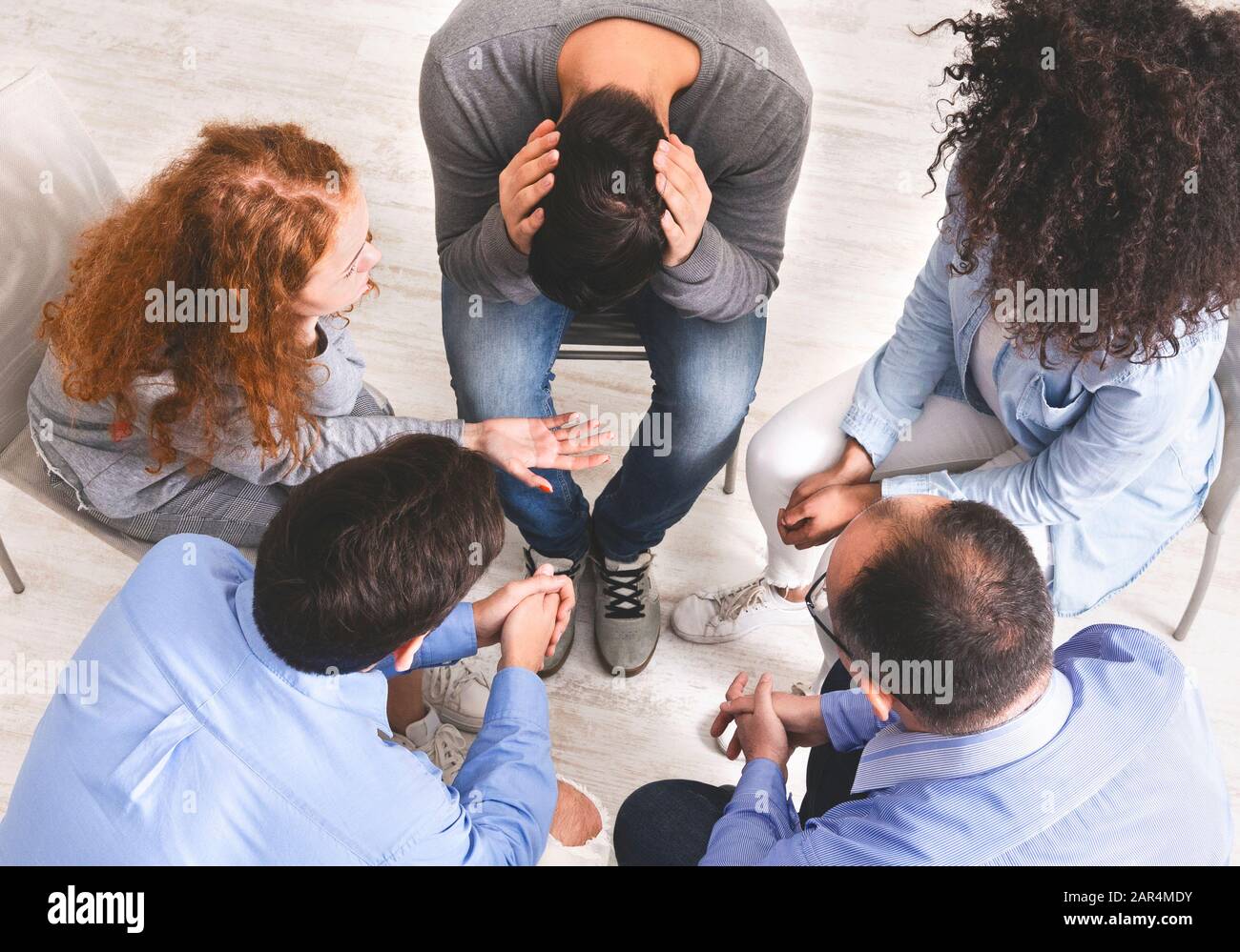 Group of diverse people discussing their problems in trust circle Stock ...