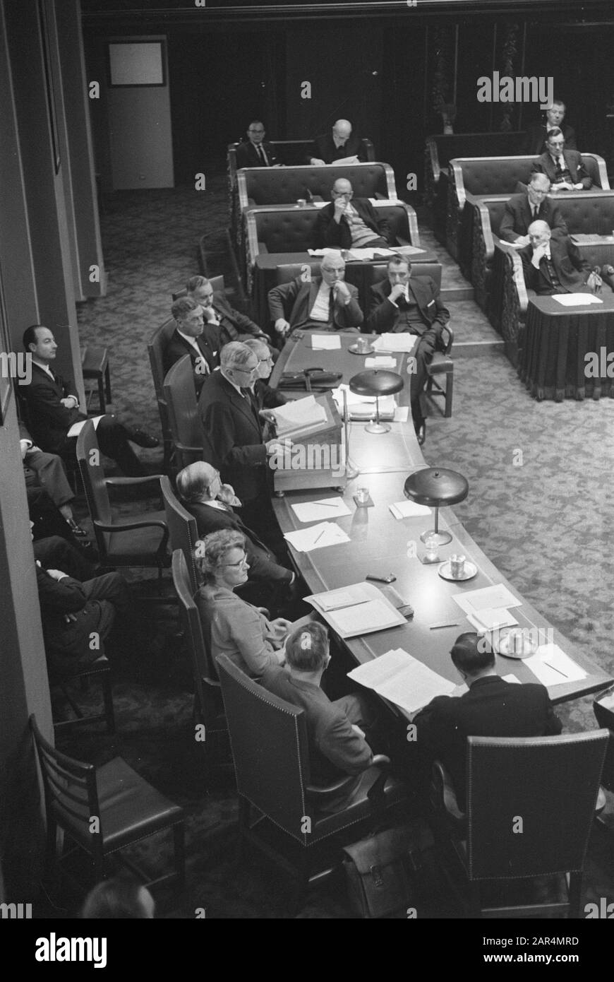 First Chamber meeting, from o.n.a. Ministers Cals, Zijlstra, Klompé ...