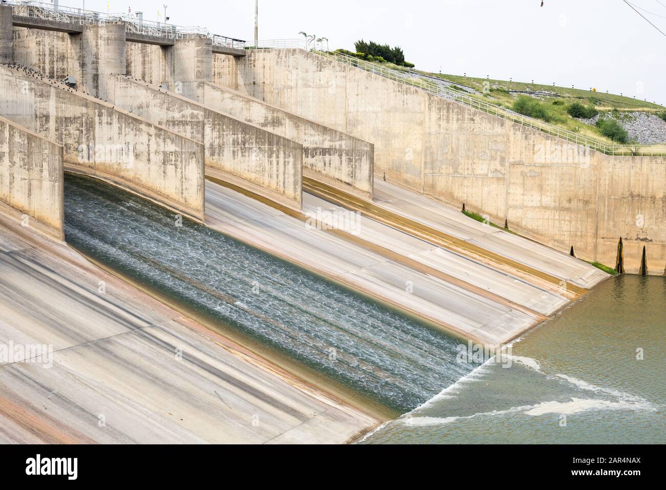 Dam with less water due to drought. Water shortages of water storage ...