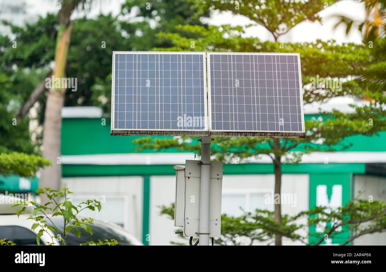 street lamp post with solar panel energy Stock Photo - Alamy