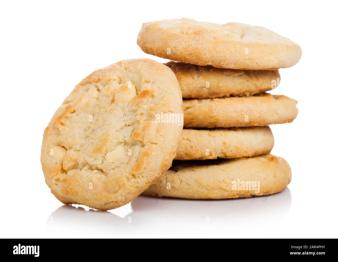 White chocolate biscuit cookies on white Stock Photo - Alamy