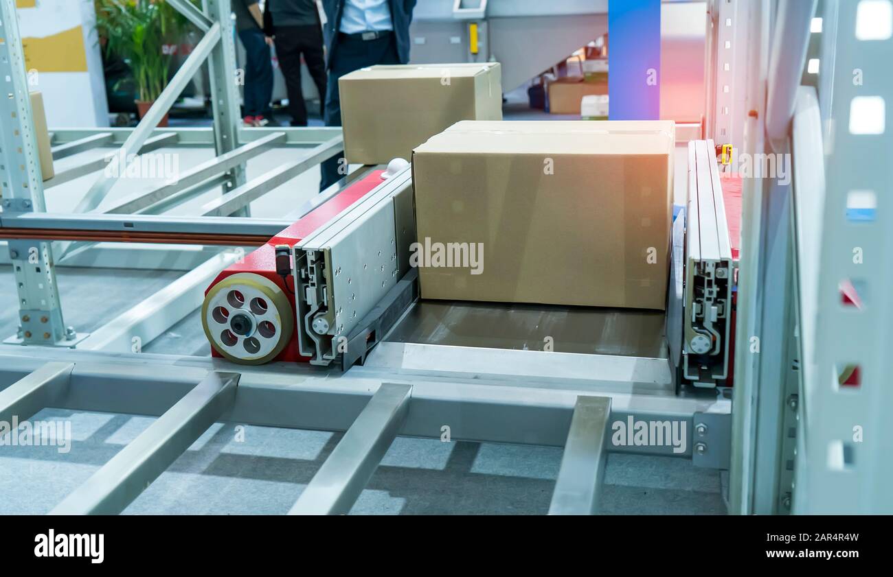 production line with automatic conveyor belt, industry track Stock ...