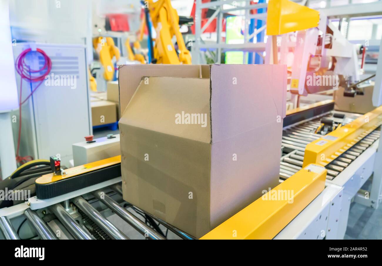 production line with automatic conveyor belt, industry track Stock ...