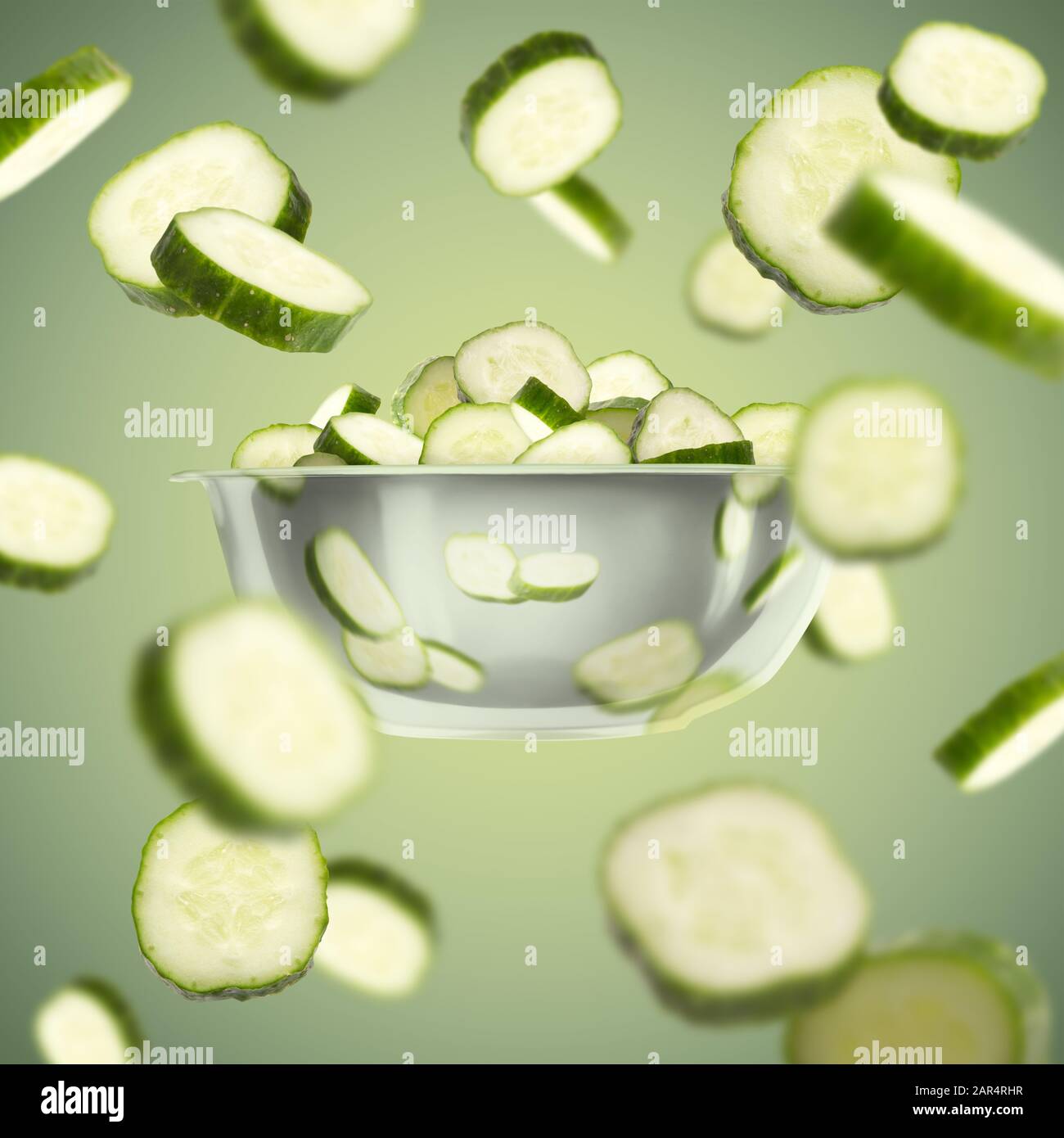 Flying cucumbers over green background, healthy eating Stock Photo - Alamy