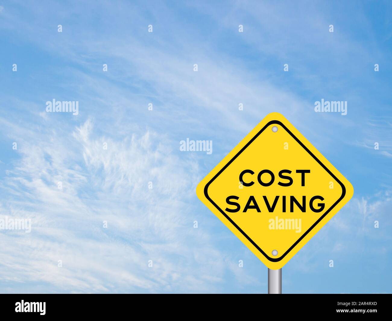 Yellow transportation sing with word cost saving on blue sky background ...