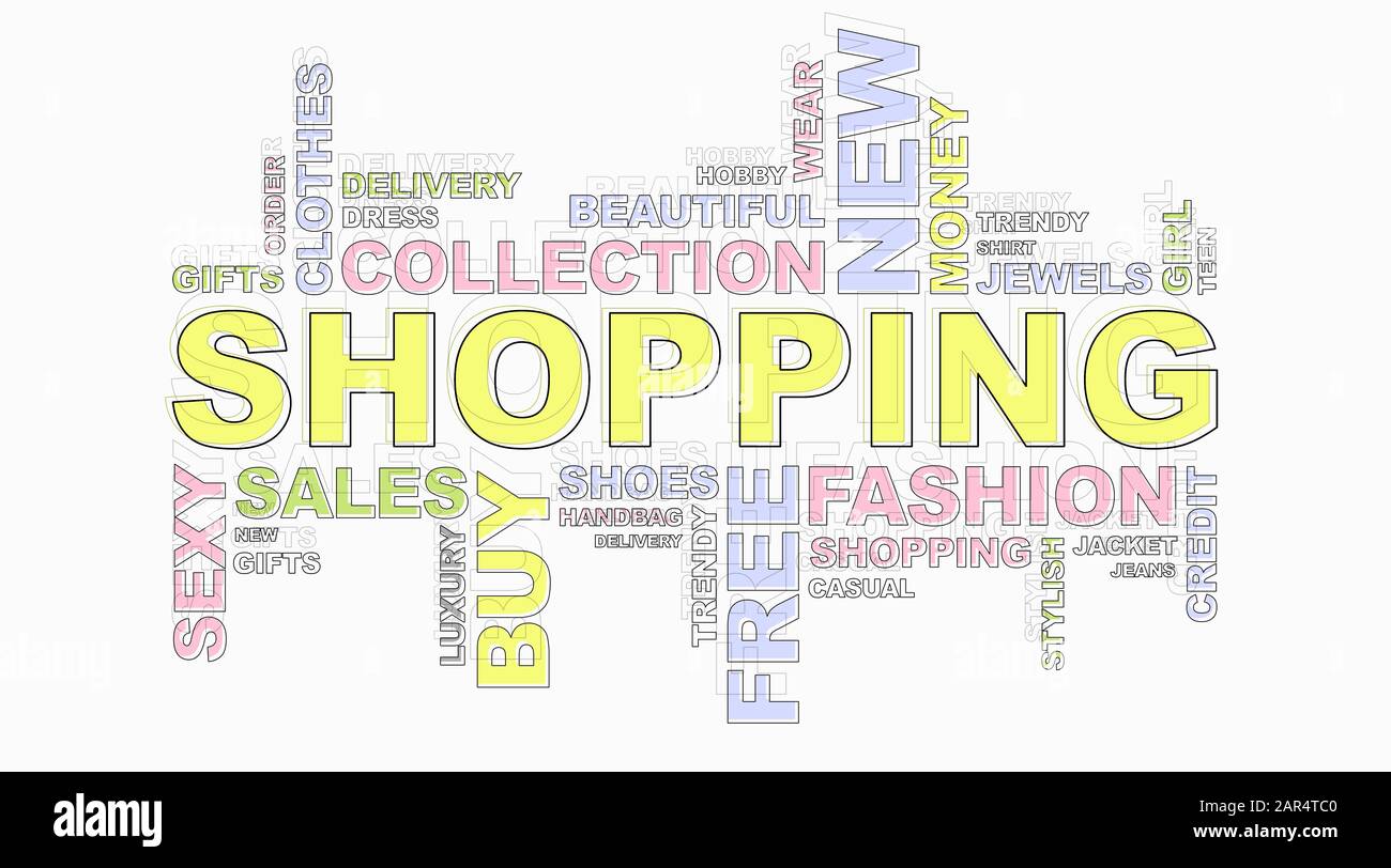 Shopping Wordcloud On White Background With Colorful Words, Panorama ...