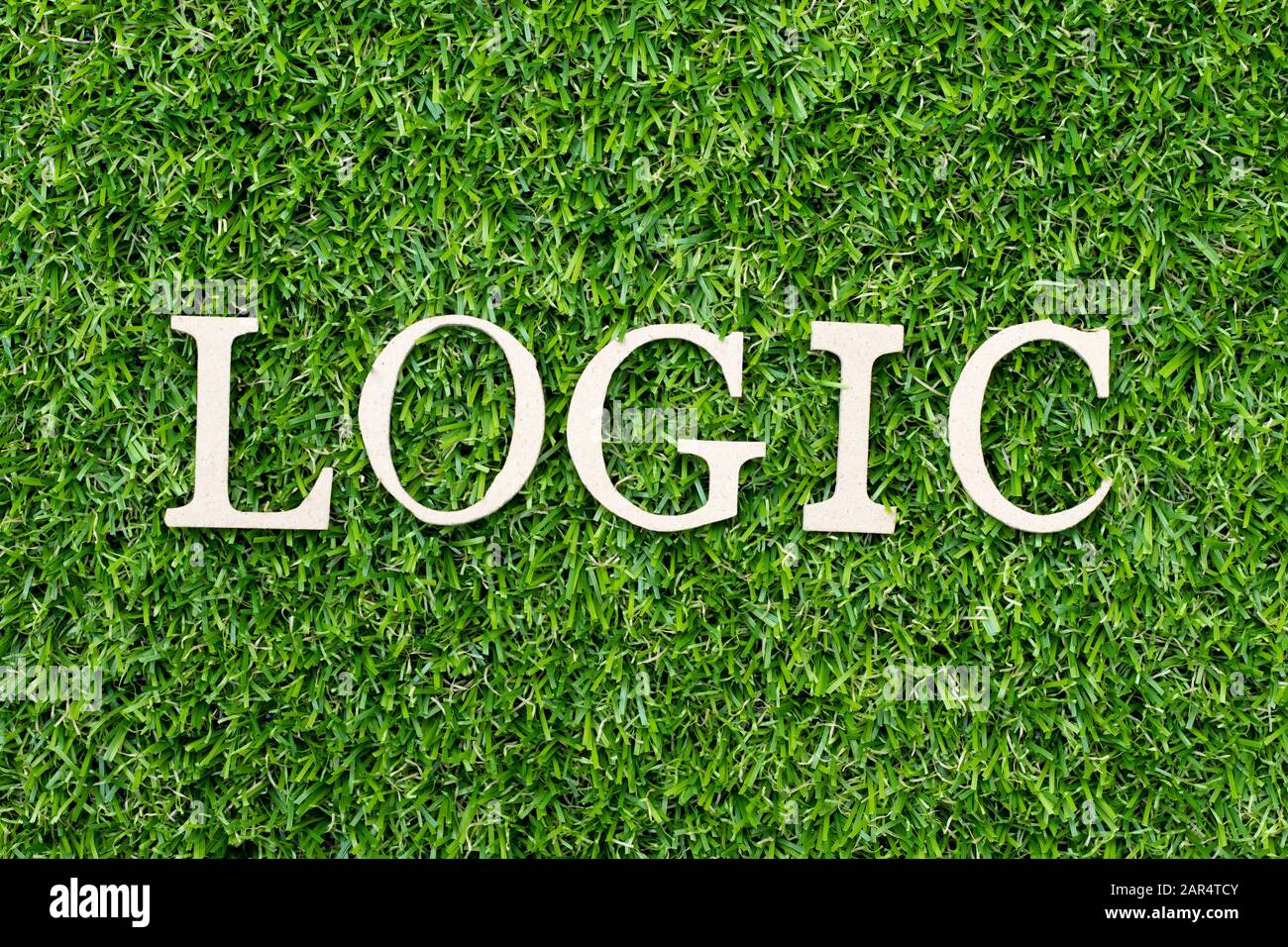 Wood alphabet letter in word logic on green grass background Stock ...