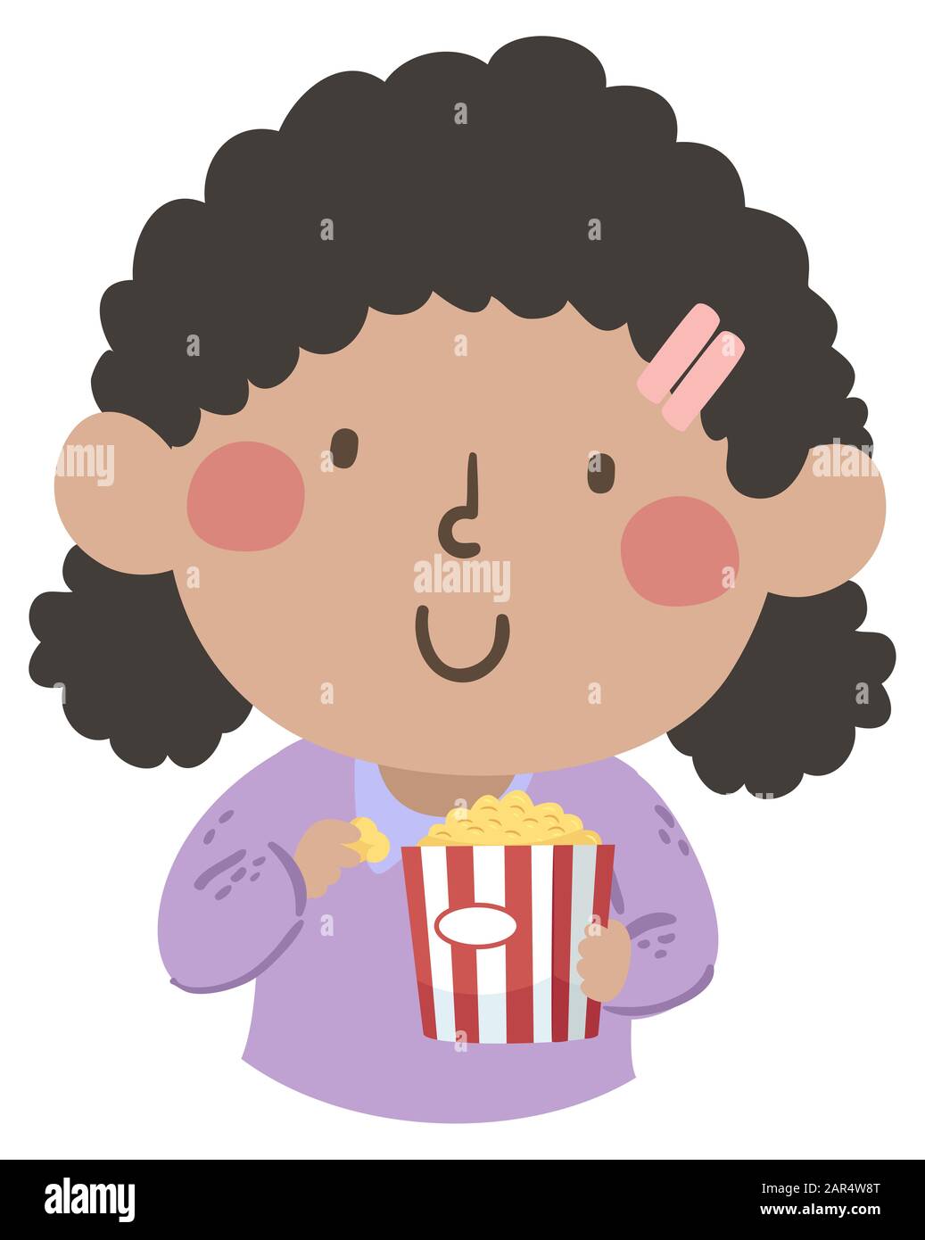 Illustration of an African American Kid Girl Eating Popcorn in a Bucket ...
