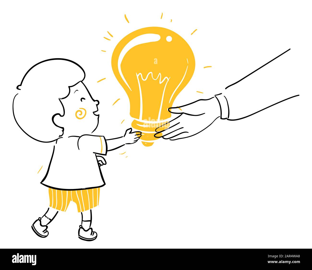 Illustration of a Hand Giving a Light Bulb to a Kid Boy. Give Idea ...