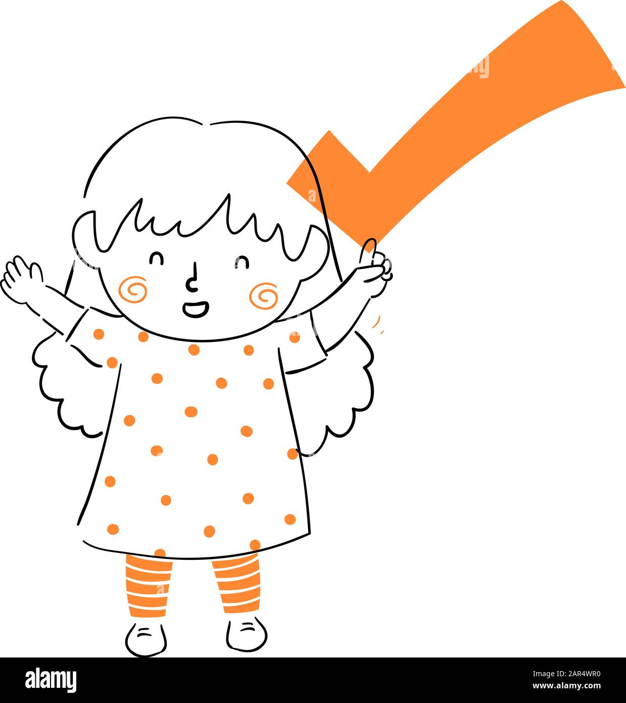 Doodle Illustration of a Kid Girl Pointing to a Big Check Mark Stock ...