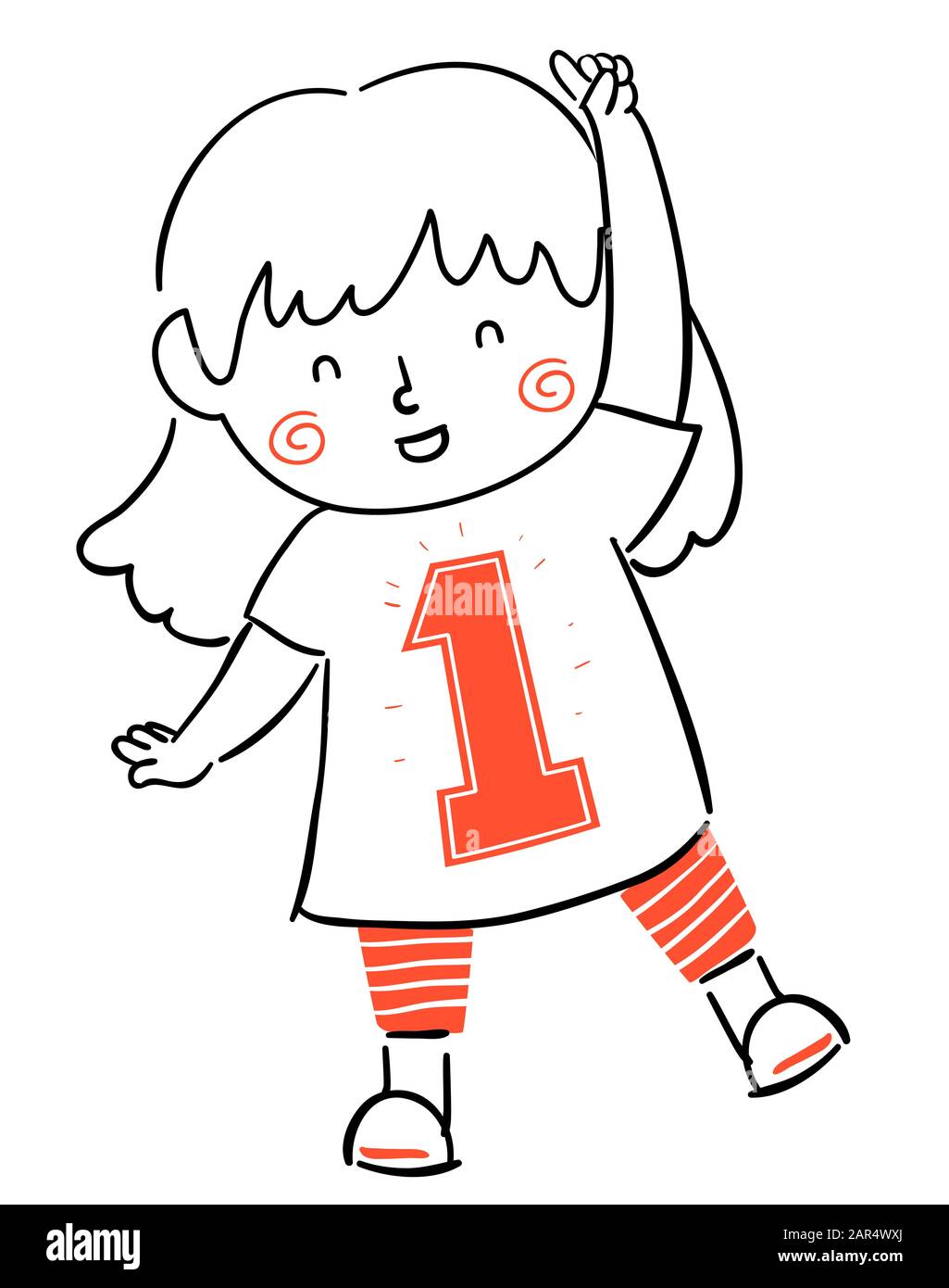 Doodle Illustration of a Kid Girl Showing Number One Gesture and ...