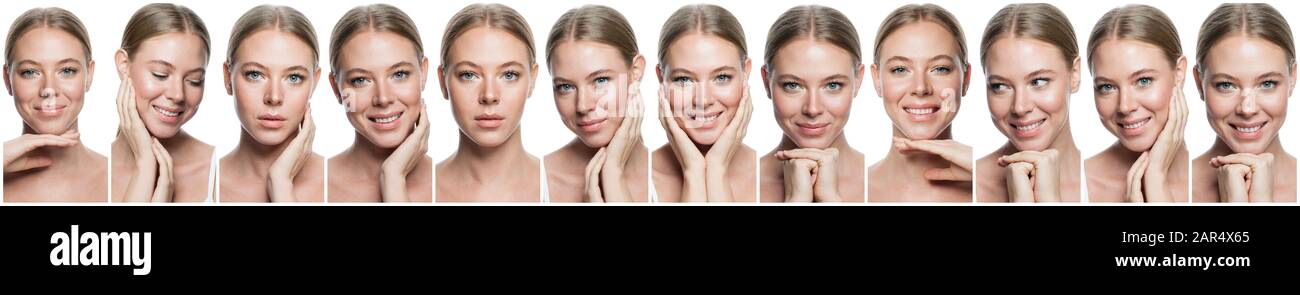 Emotional women faces set. Happy female faces smiling and laughing ...