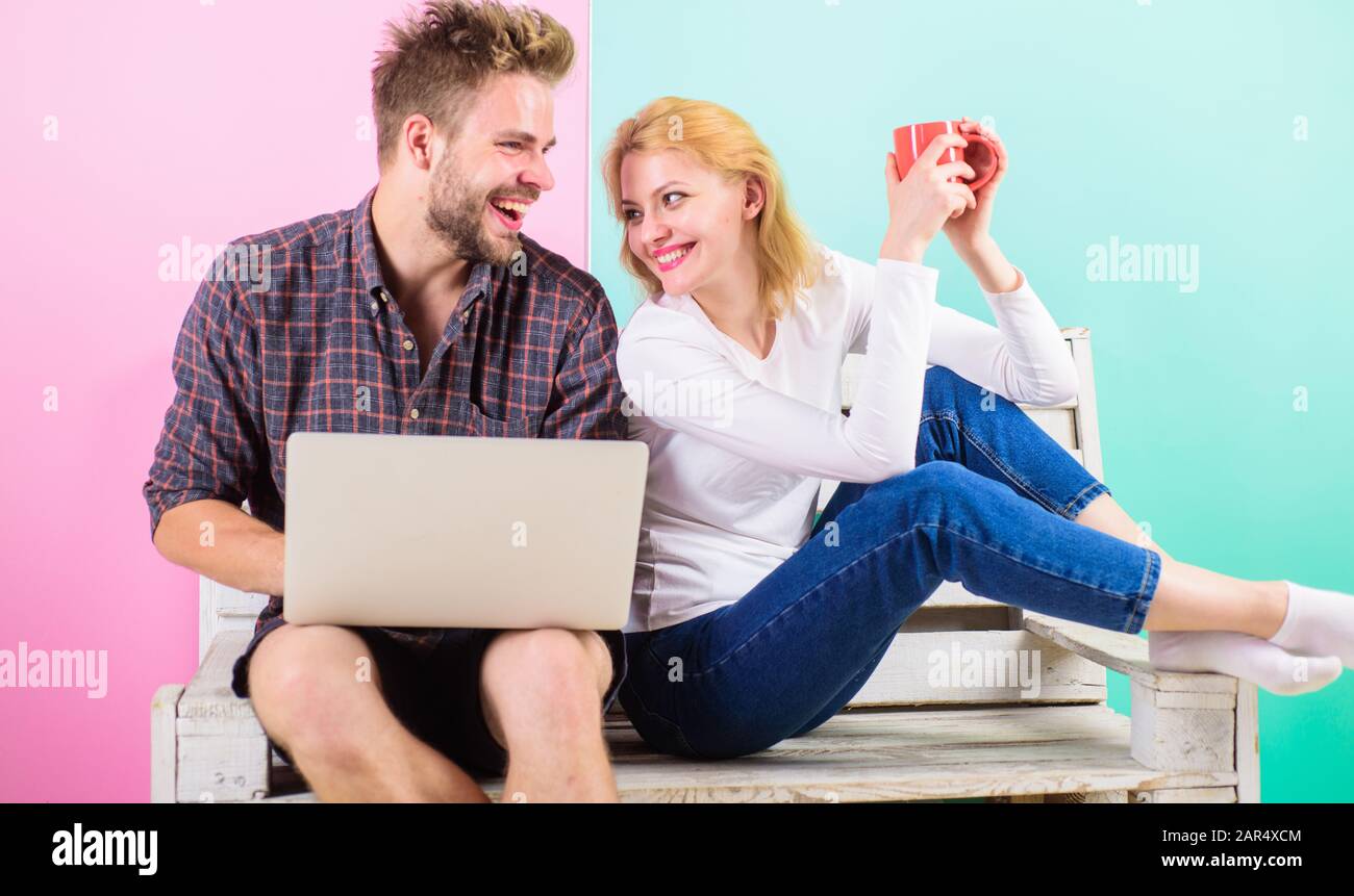 Modern young people leisure internet surfing. Surfing web together ...