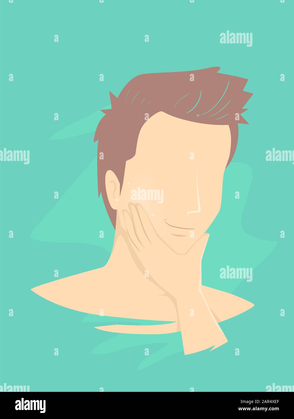 Illustration of a Man Examining His Face, Touching his Cheek and Chin ...