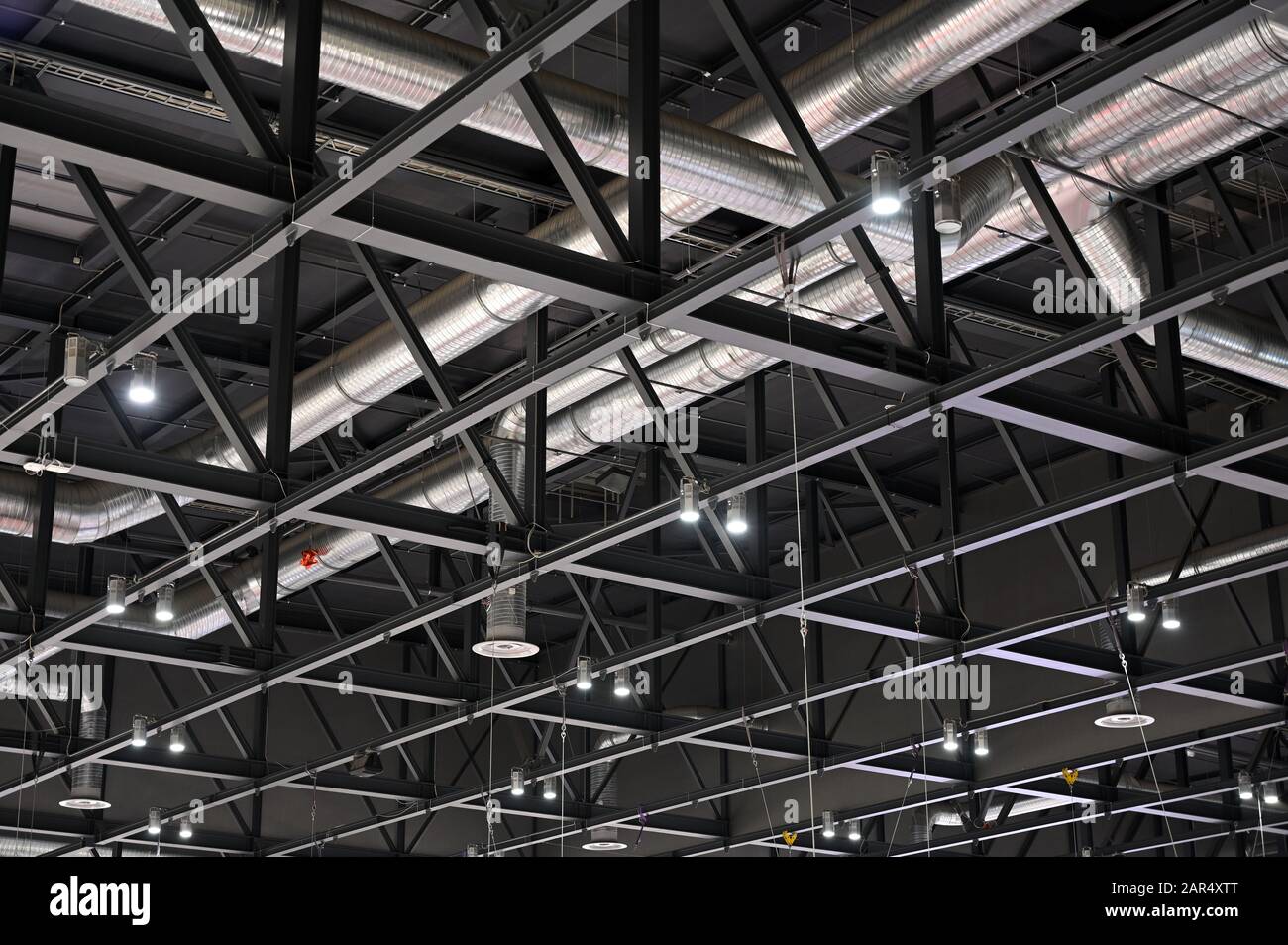 factory roof with lights and ventilation interior Stock Photo - Alamy