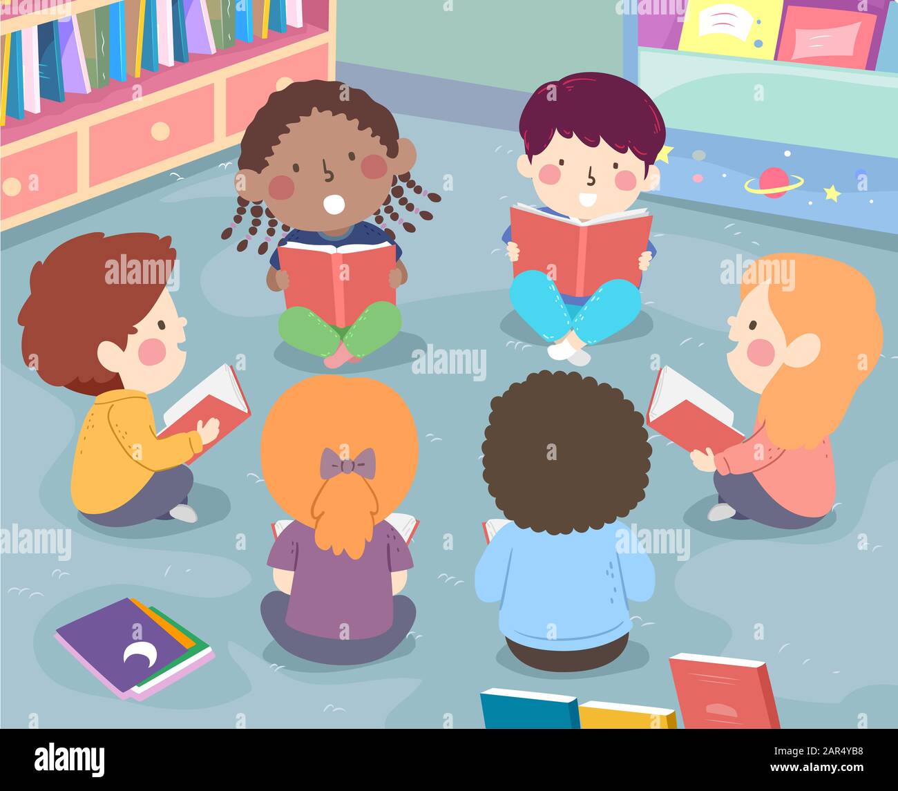 Group Reading Clipart Book Reading Group Stock Illustrations