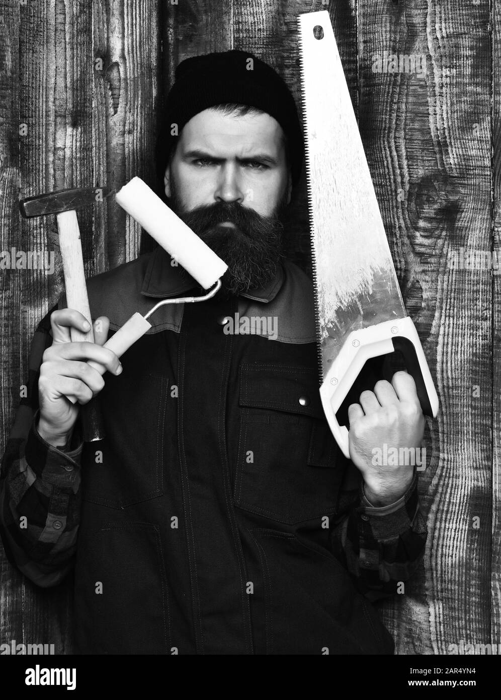 bearded man, long beard, brutal caucasian hipster with moustache ...