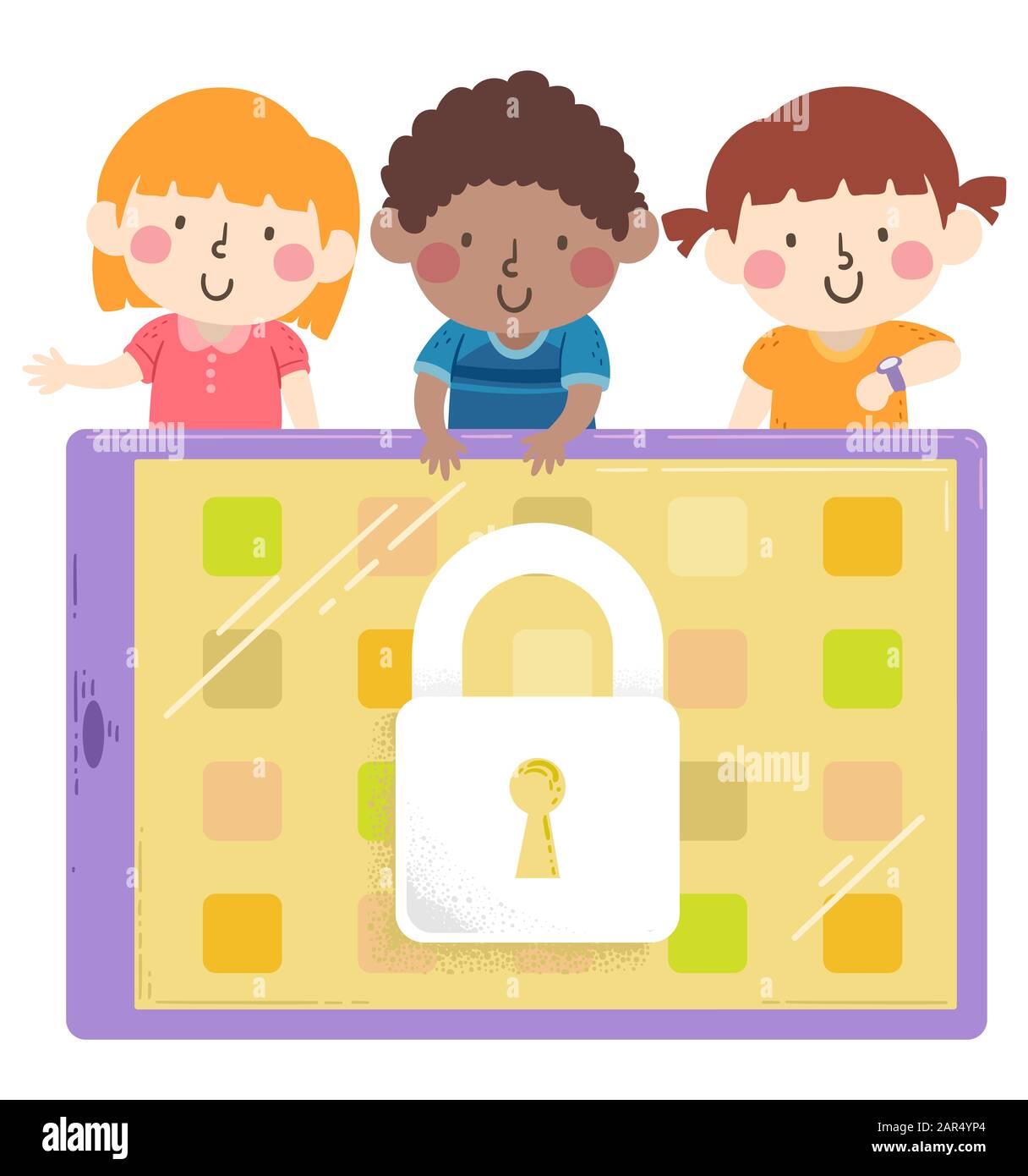 Illustration of Kids Waiting for a Tablet Computer to be Unlocked. A ...