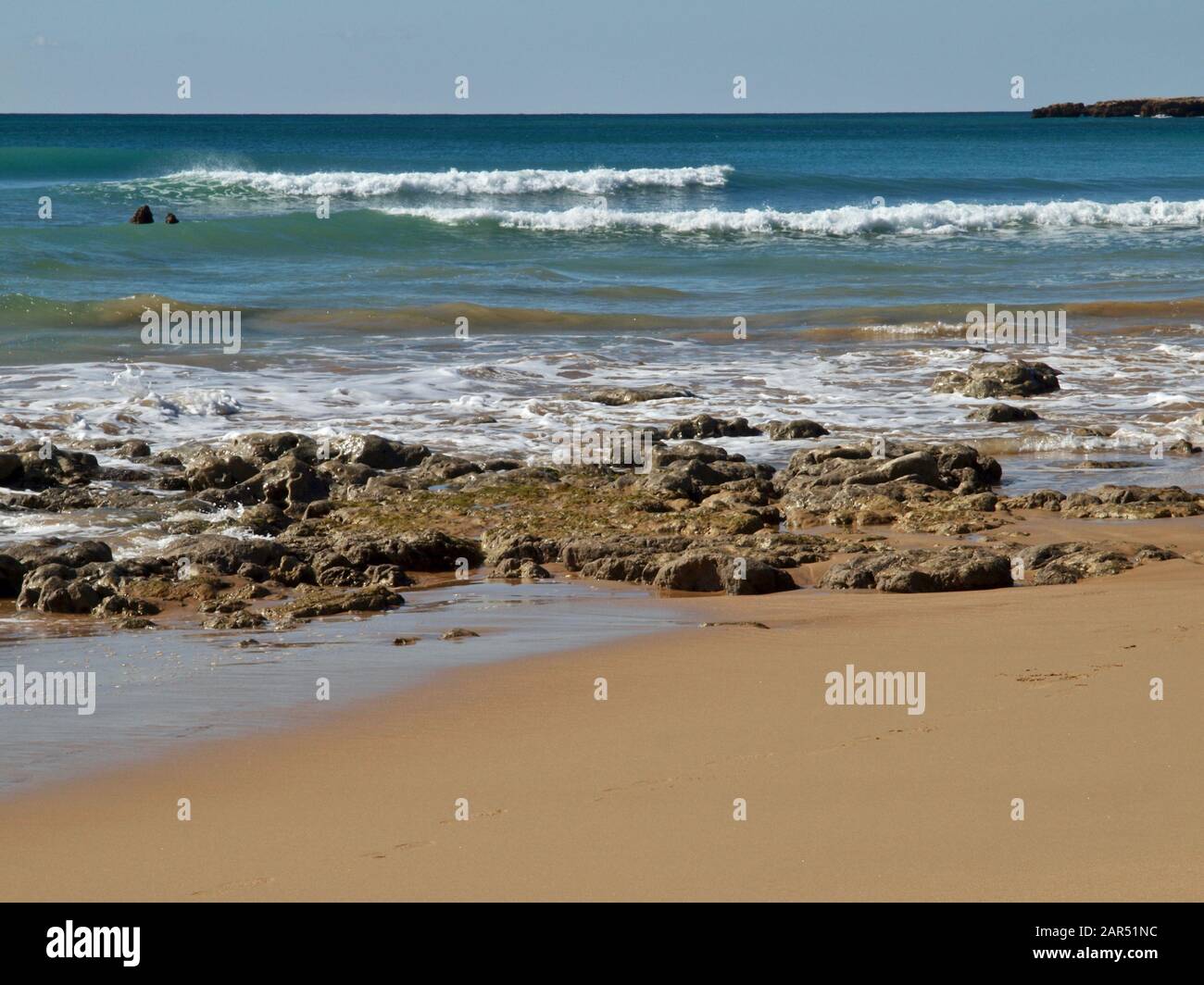 Beautiful beach Praia da Oura in Albufeira at the Algarve coast of ...