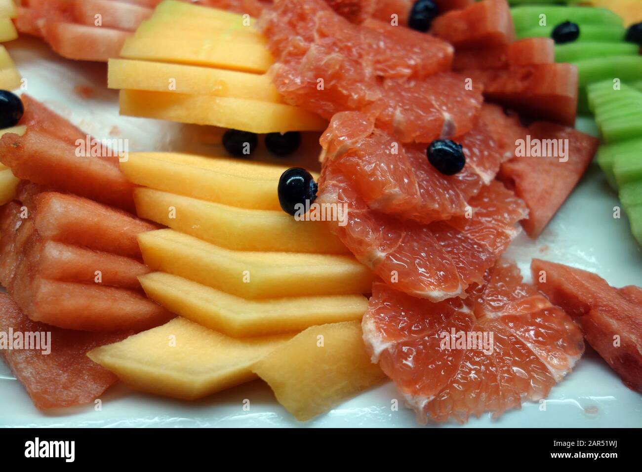 Slices of Fresh Fruit (Melons & Grapefruit) on Display in the Buffet at ...