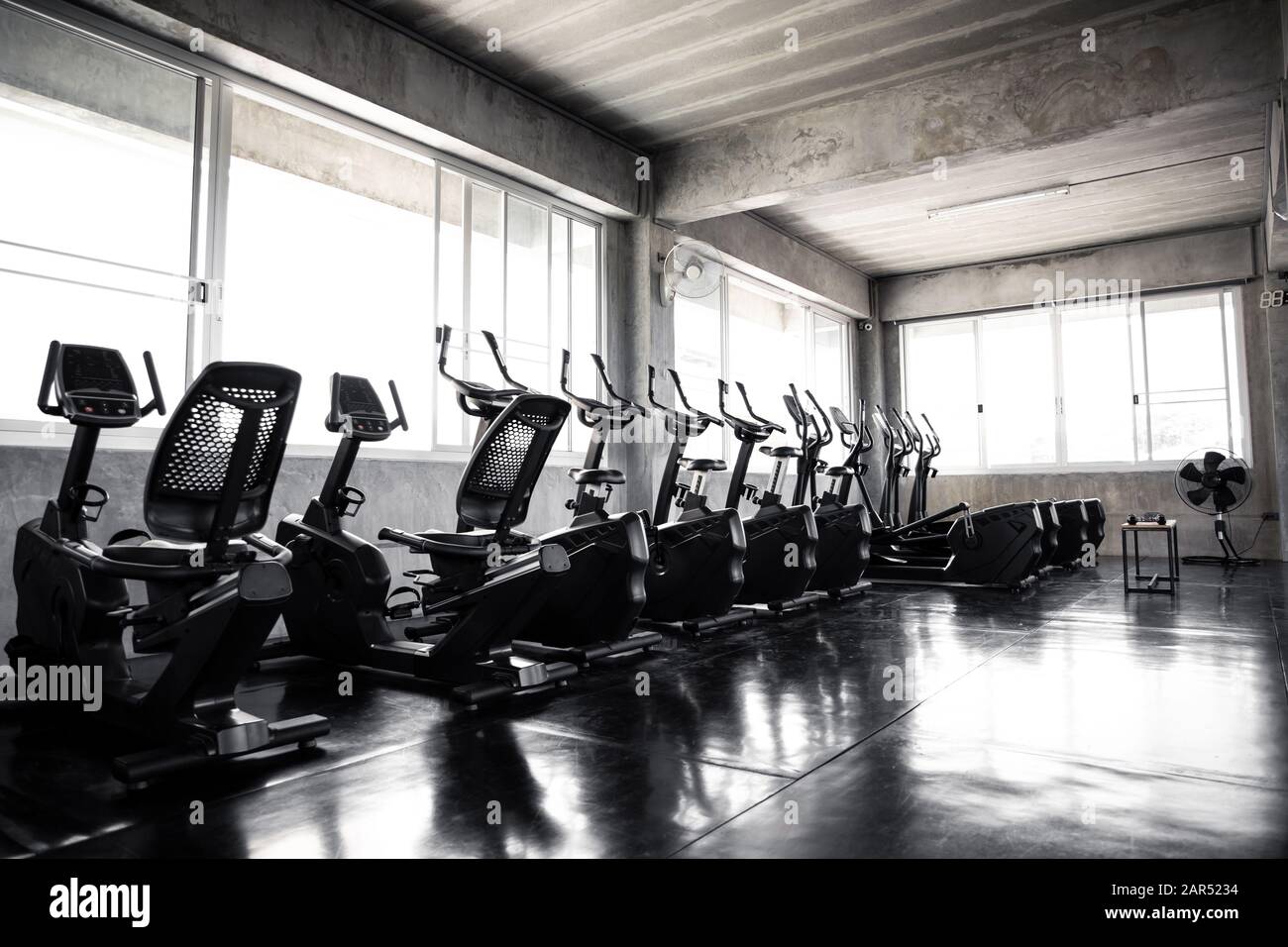 Cardio machine in gym with modern fitness equipment for fitness events ...