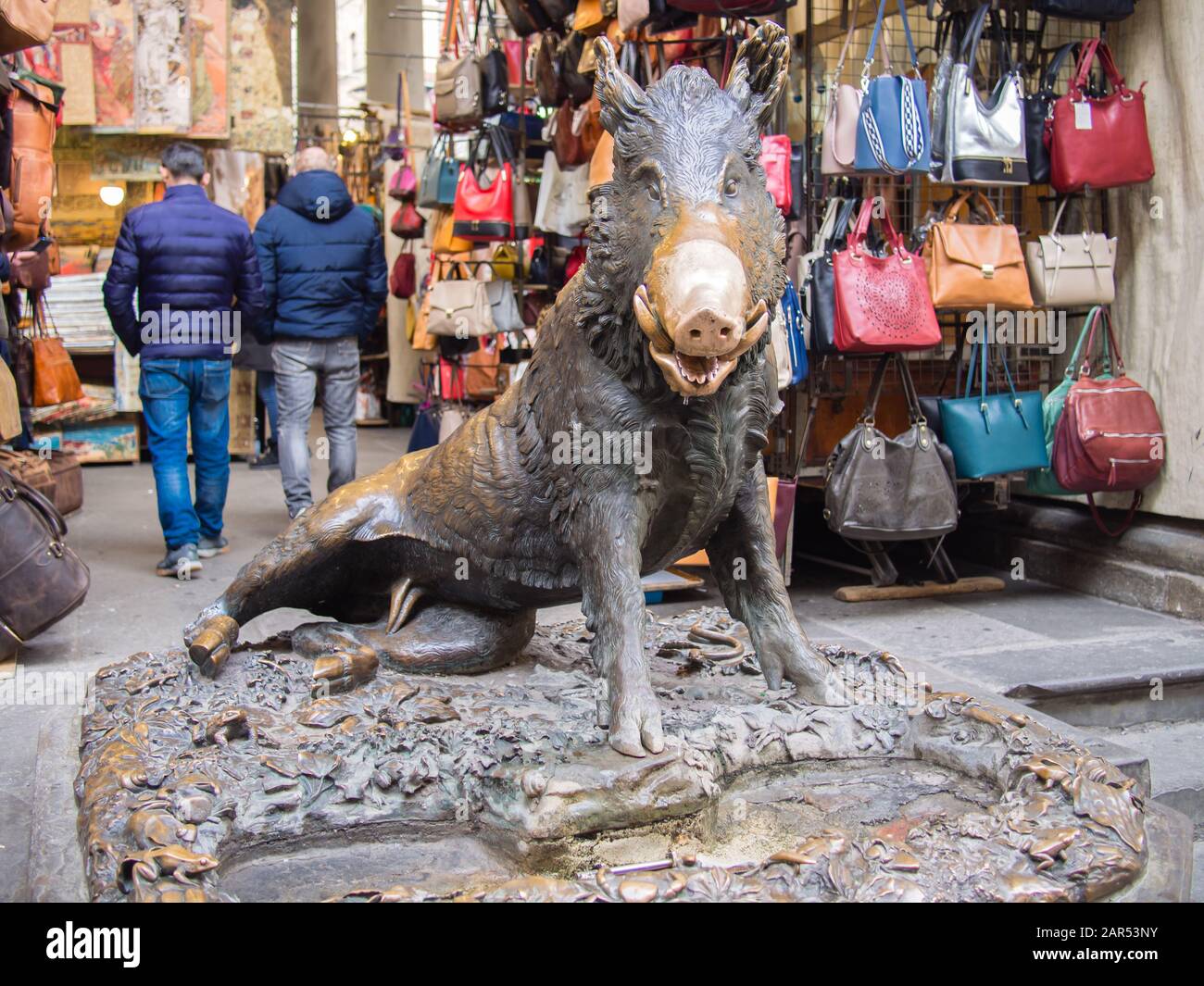 The Porcellino, a bronze fountain of a wild boar in Florence, Italy ...