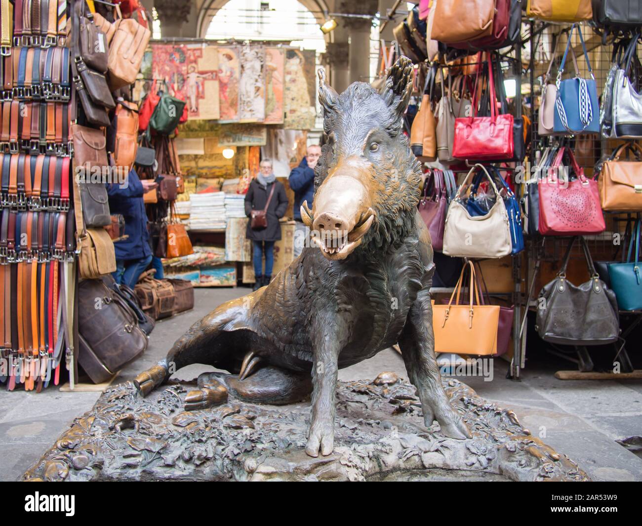 The Porcellino, a bronze fountain of a wild boar in Florence, Italy ...