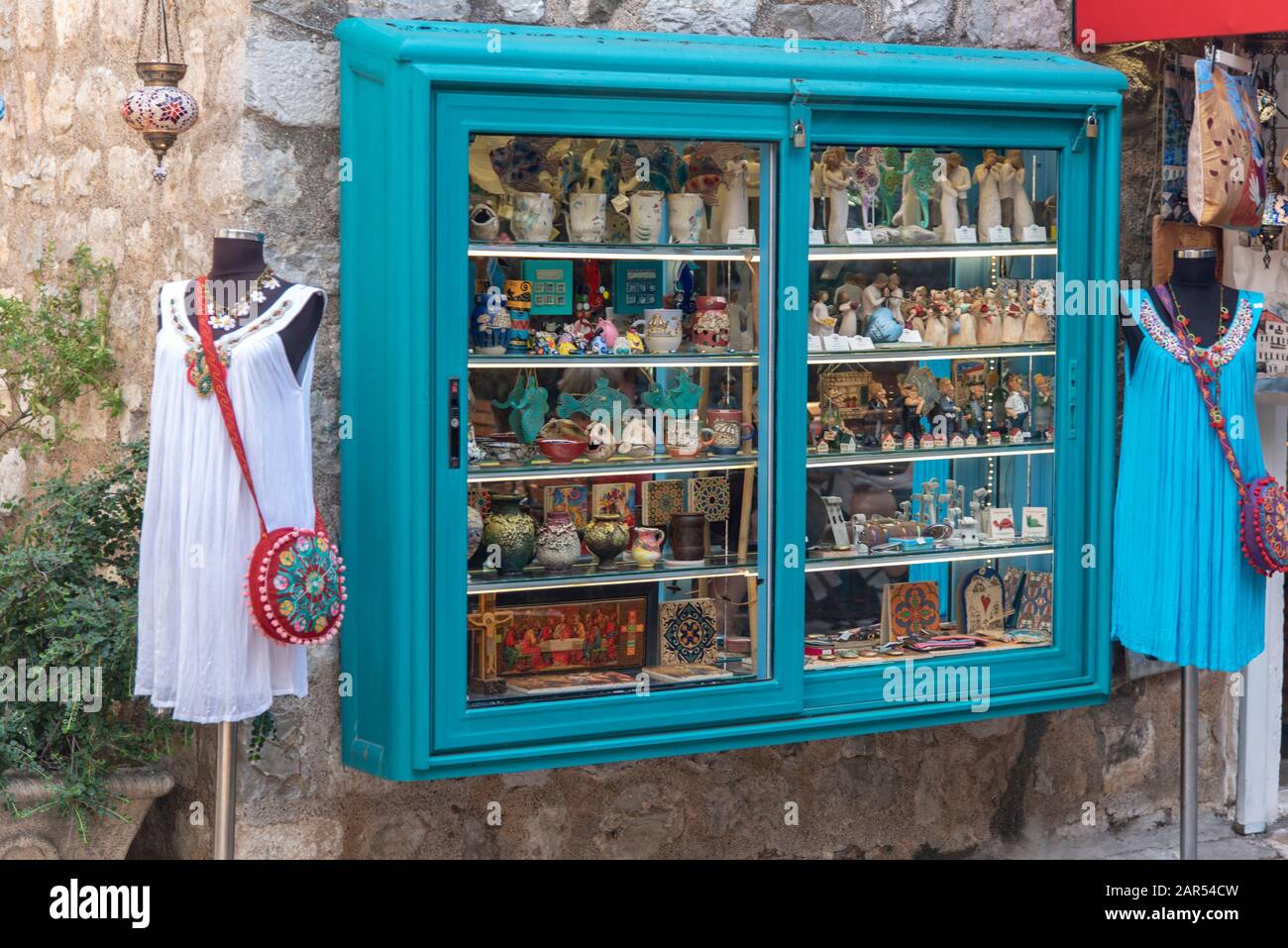 Market in budva monte negro with traditional suvenirs on summer day ...