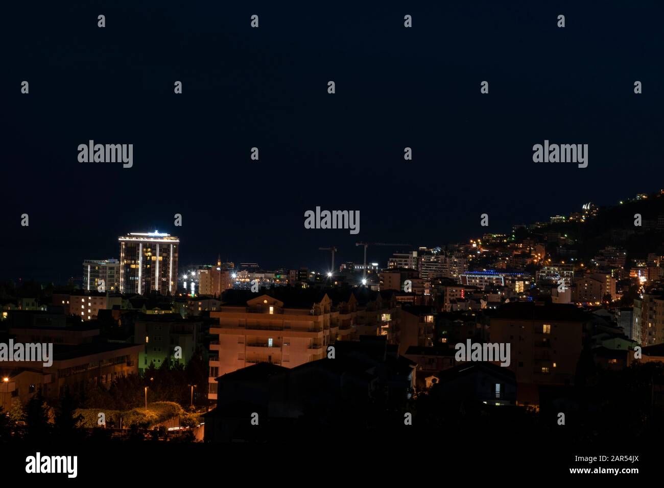 Night Cityscape View Of Budva City in Monte negro. Night Budva ...