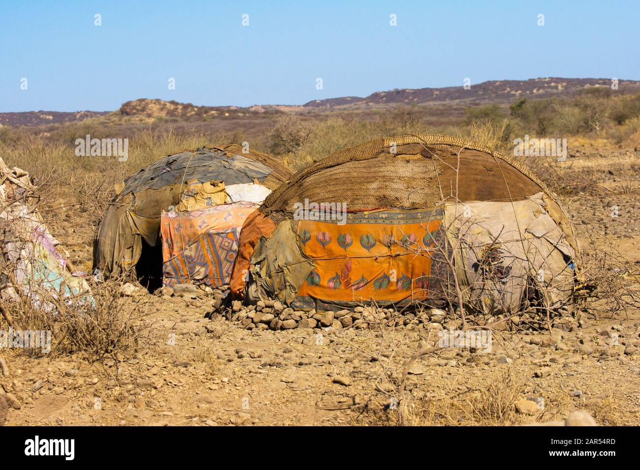 View of Afar nomad tent camp, Afar region, Ethiopia. The ancestors of ...
