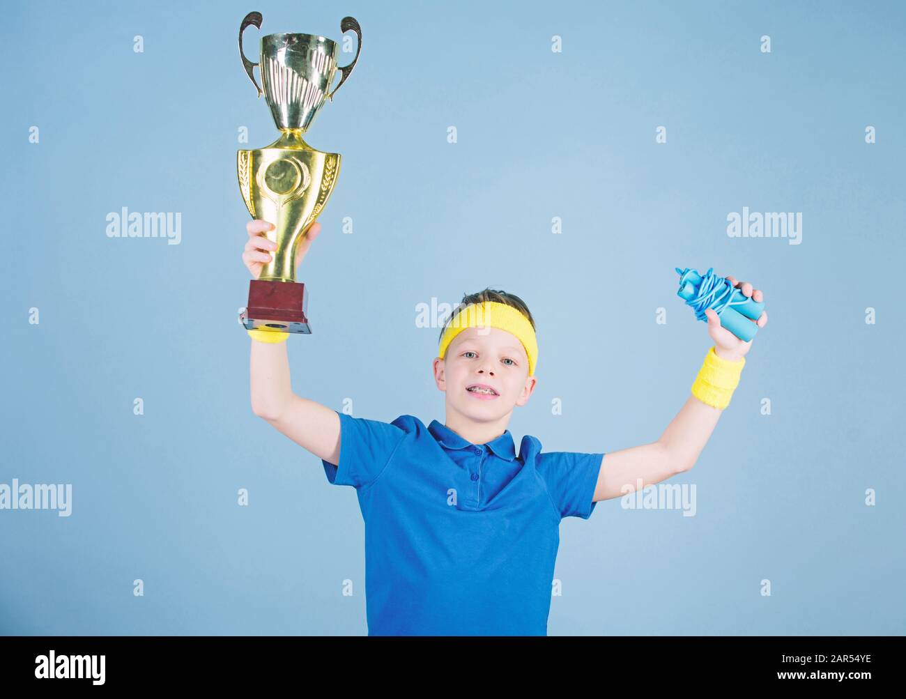 Sport and health. Gold prize. Gym workout of teen boy. success ...