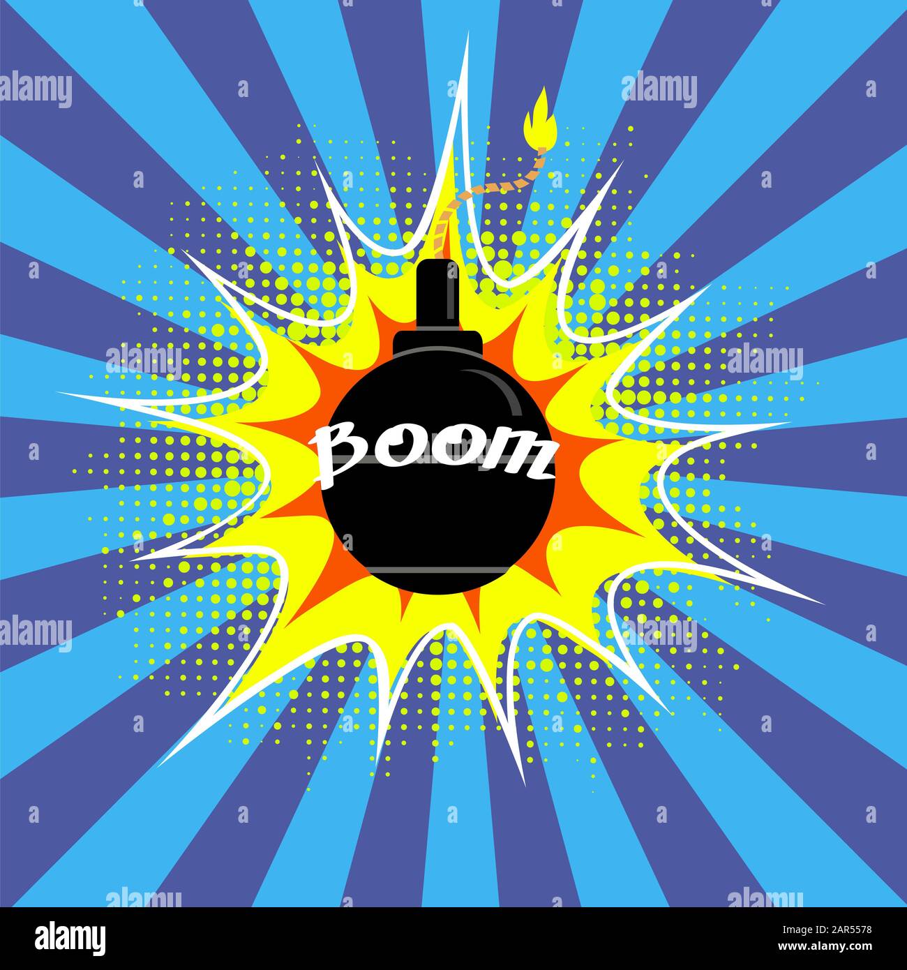 Black Burning Bomb Icon. Explode Flash, Cartoon Explosion with Boom ...