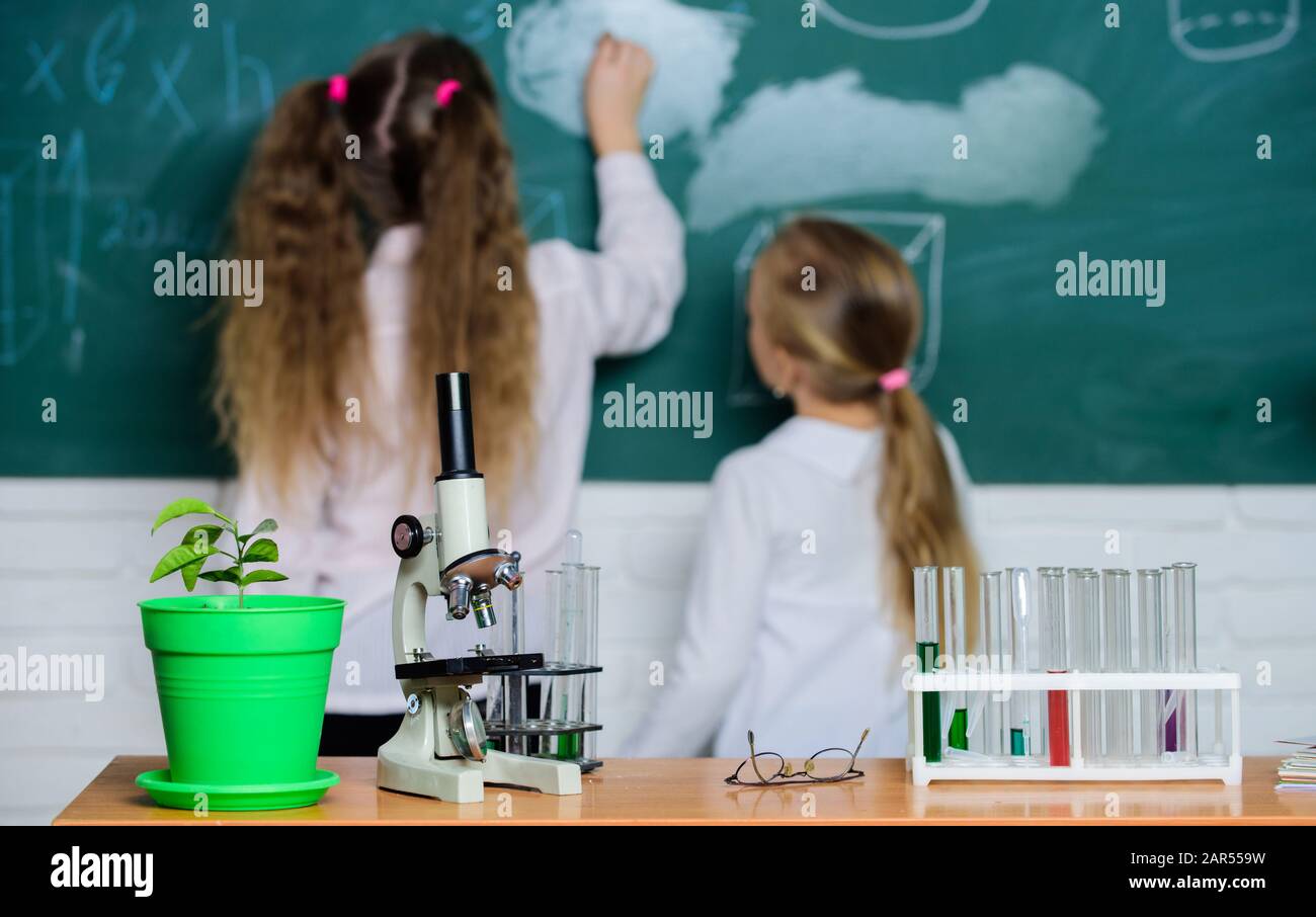Science matters. Laboratory school classroom. School children in ...