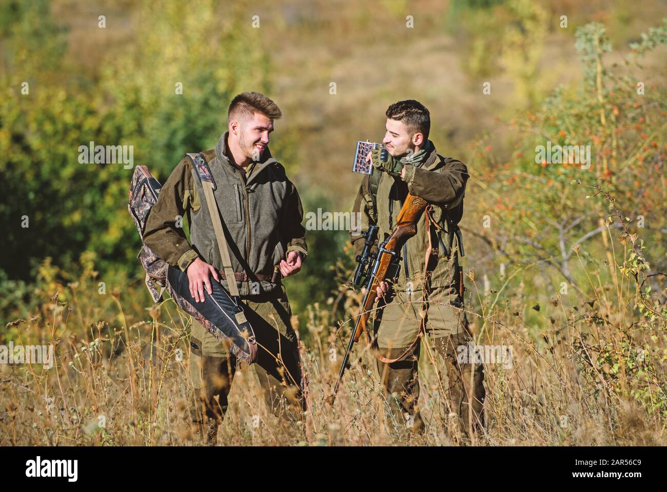 Military uniform fashion. Hunting skills weapon equipment. How turn ...