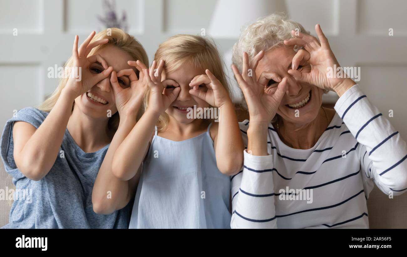 Happy three generations female family having fun together at home Stock ...